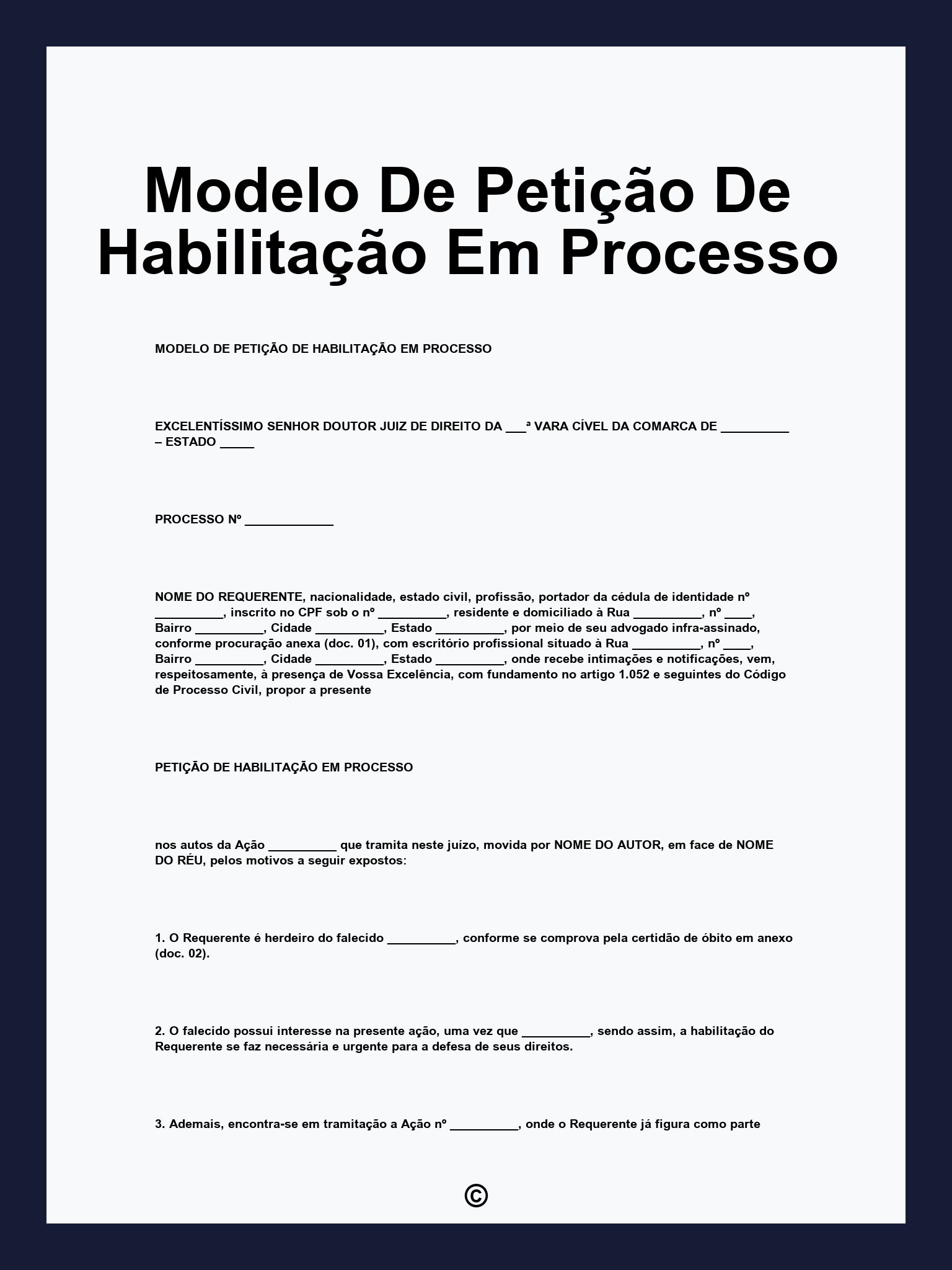 Modelo De Petição De Habilitação Em Processo